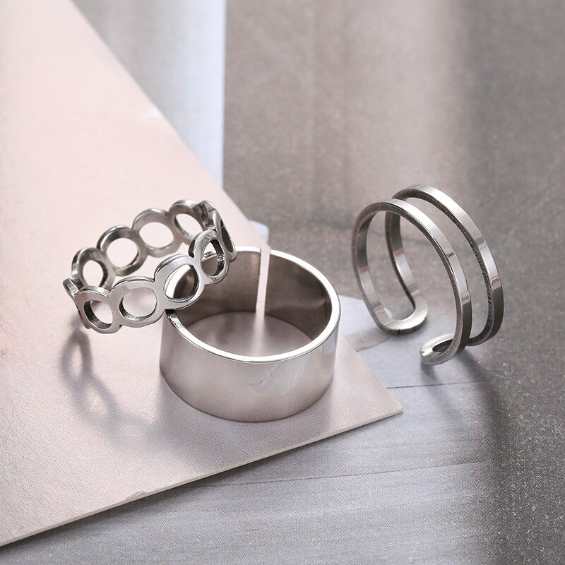 Set 3pcs Diseño Simple Vintage Color Plata Anillos Conjuntos Para Las ...