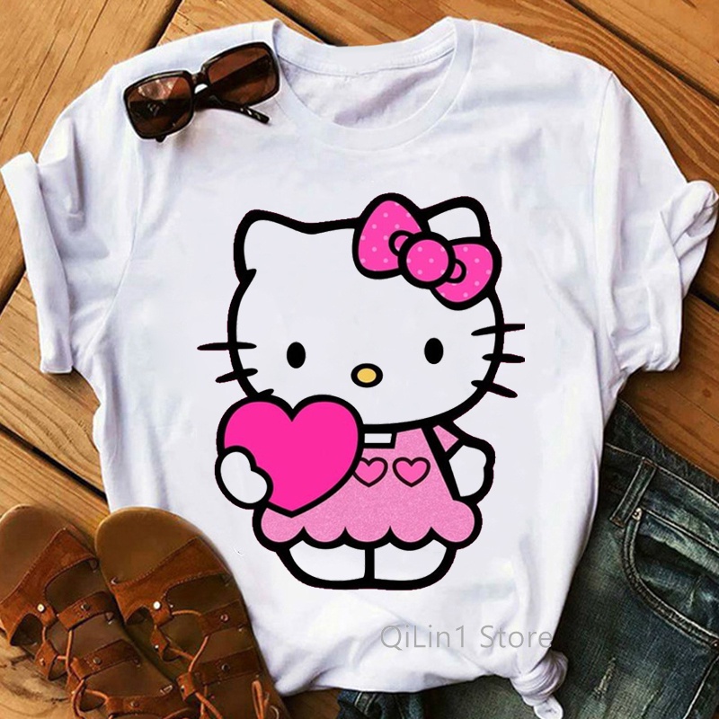 Love Hello Kitty T Shirt Mujeres Lindo Estampado De Dibujos Animados ...