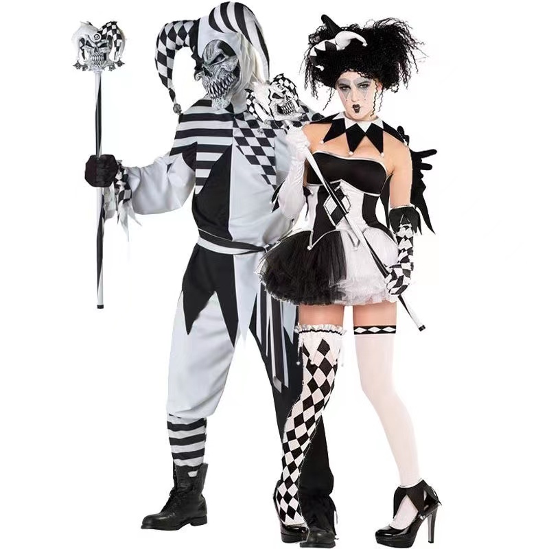 Disfraz De Payaso Blanco Y Negro De Halloween Adulto Cosplay Femenino ...