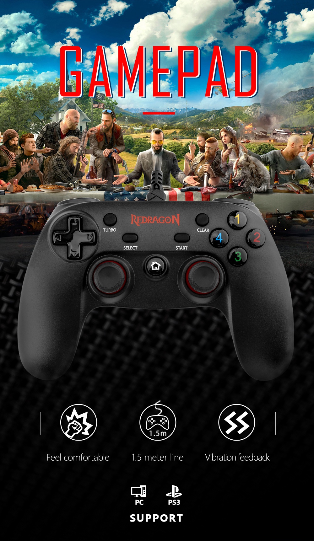Redragon Saturn G807 Gamepad Cable PC Controlador De Juego Dual ...