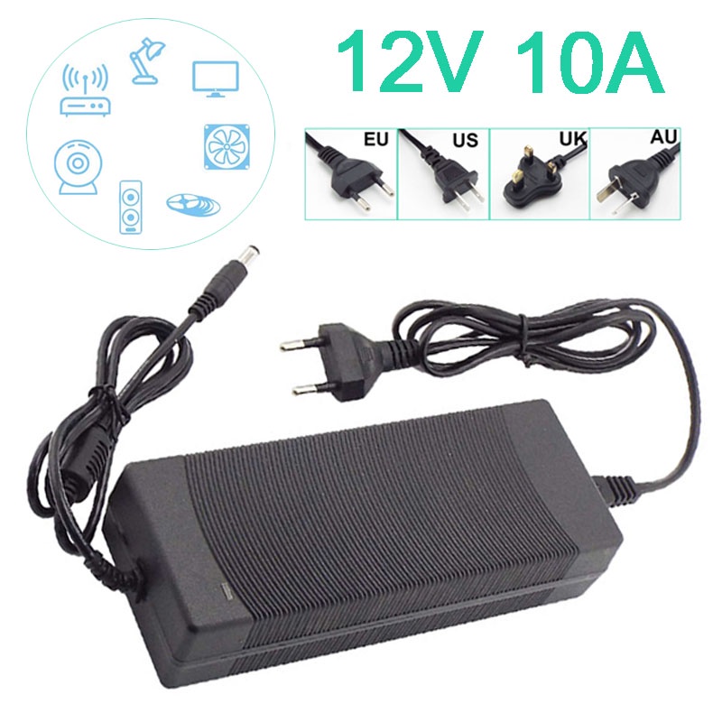 Adaptador Universal De 12 Voltios AC 110V 220V A DC 12V 10A Fuente De Alimentación Convertidor ...