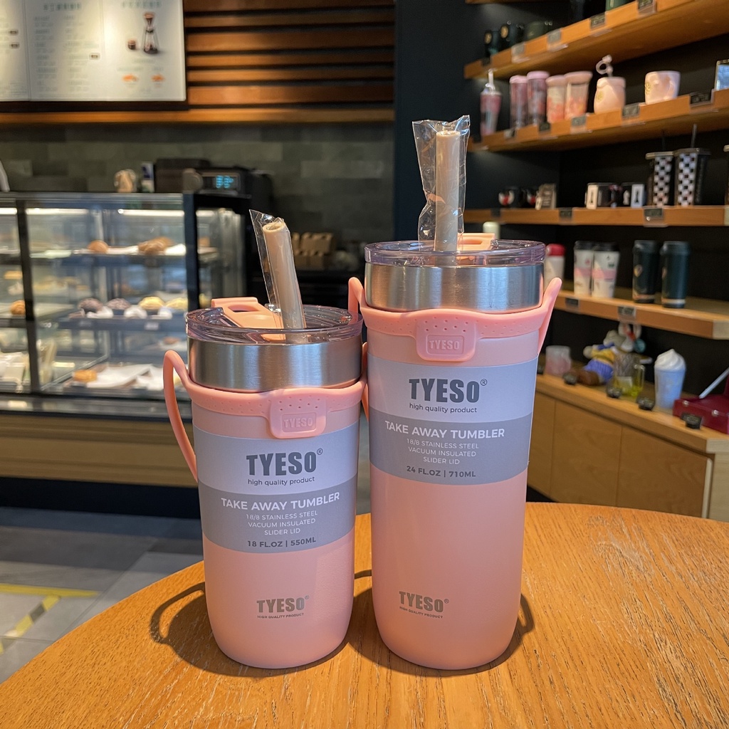 Thermos 550ML 710ML Taza De Café Vaso Con Paja Doble Pared Aislado Al Vacío Termo De Viaje ...