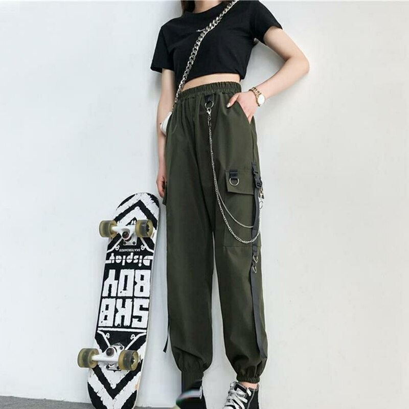 Las Mujeres Pantalones De Carga De Moda Punk Bolsillos Jogger Con ...