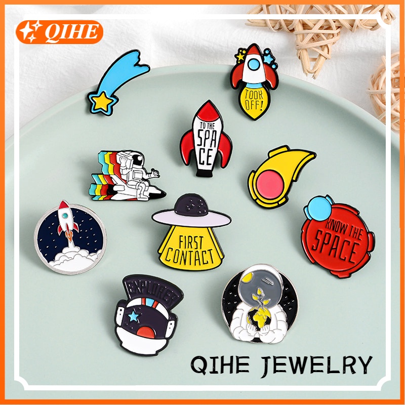 Space Rocket Spaceship Enamel Lapel Pins Aerospace Cartoon Brooches ...