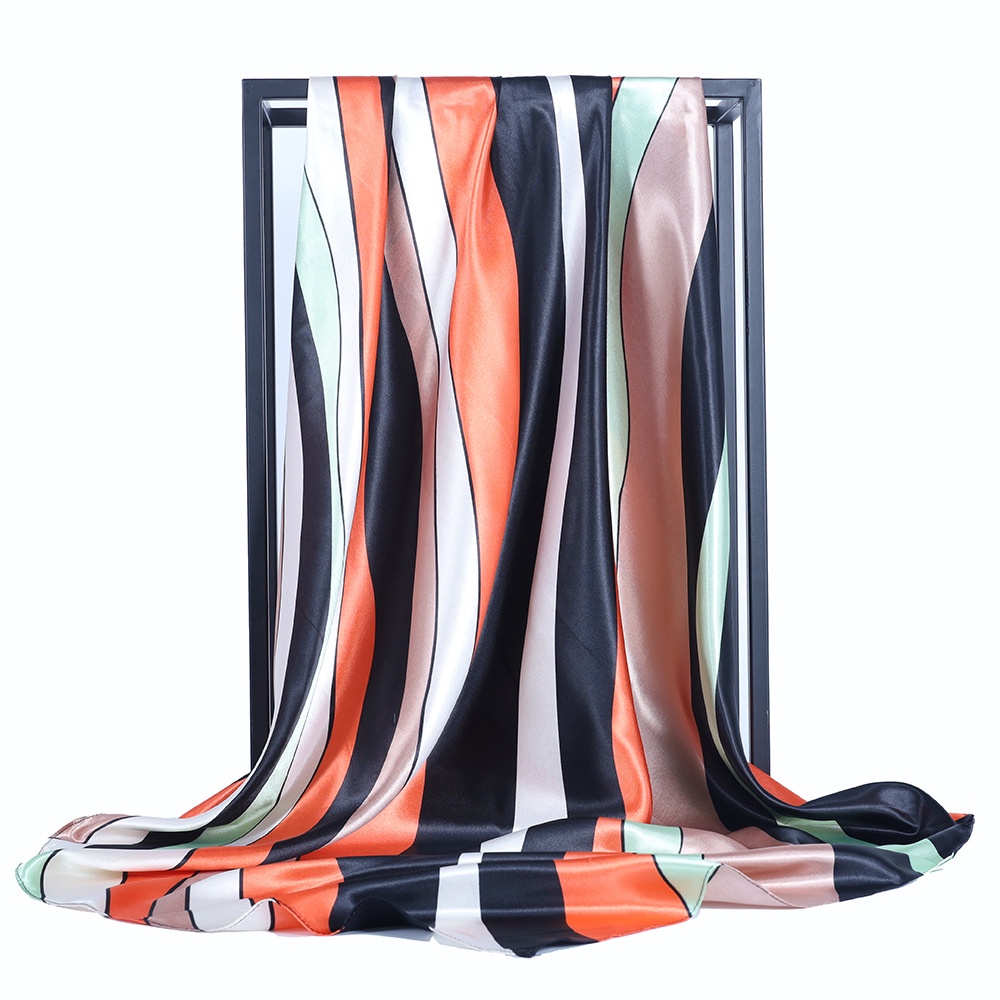 Bufanda De Seda Con Estampado De Rayas De Color Mujeres 90 * 90cm Satén ...