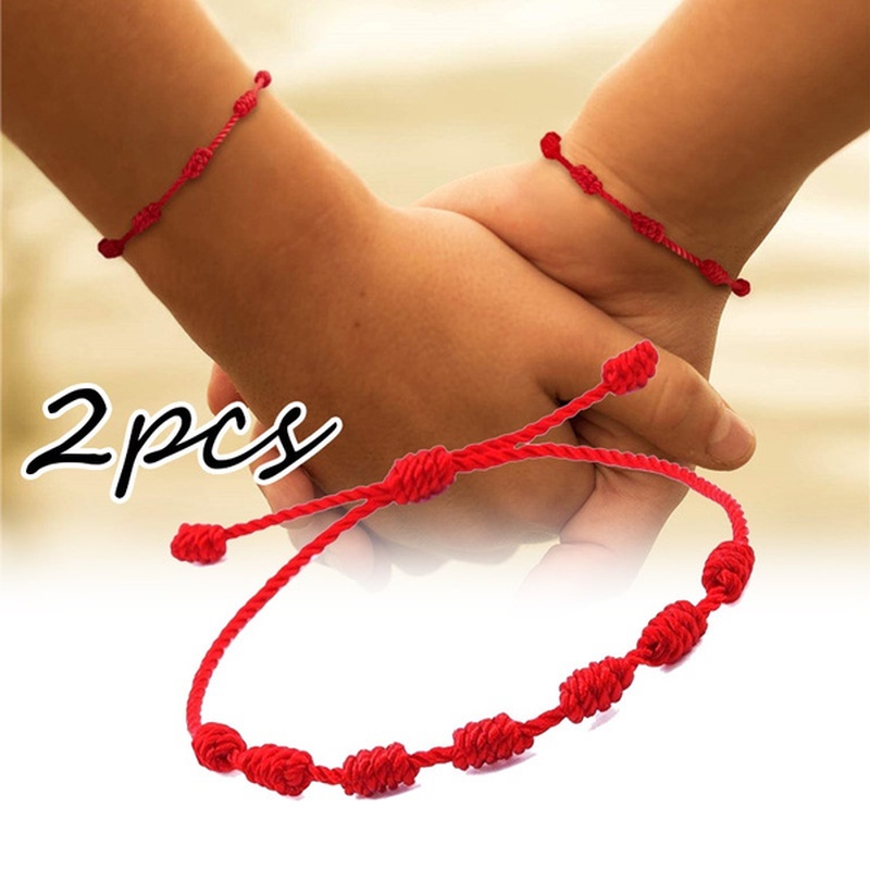 2 Unids/set Hecho A Mano 7 Nudos Cadena Roja Pulsera Para Protección Del Amante Amuleto De La ...