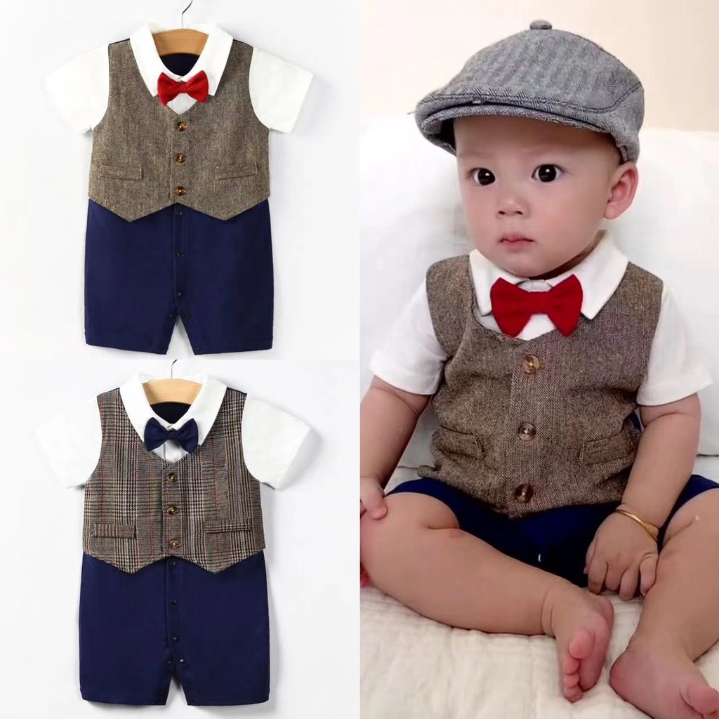 Bebé Niño Traje De Algodón Mono Recién Nacido Guapo Pajarita Formal ...