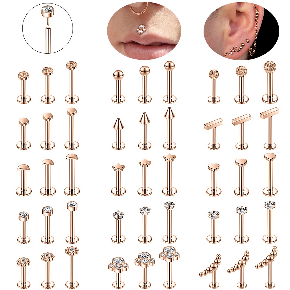 1 Pieza Estilo Labret Piercing Acero Inoxidable Cristal Labio Stud ...