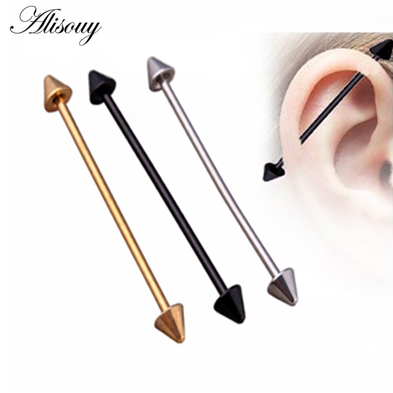 Alisouy 1PC 14G 1.6mm Largo Recto Industrial Barra Anillos Spike Tragus ...