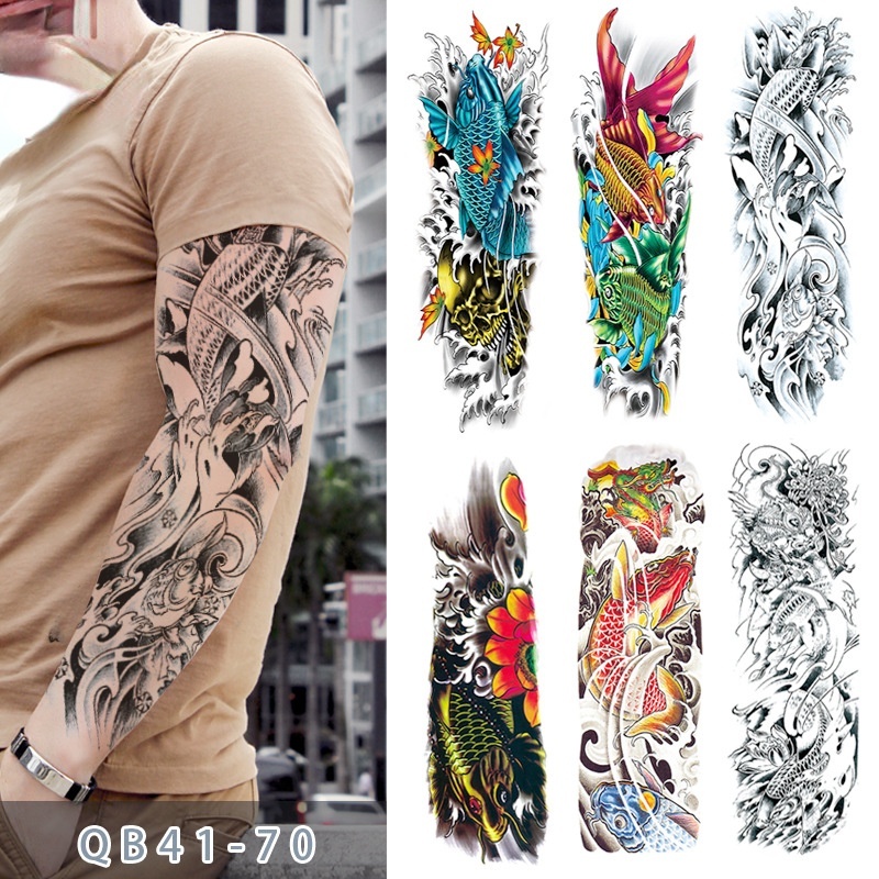 Tatuaje De Brazo Completo Calcomanías De Flores De Carpa Sol Wukong ...