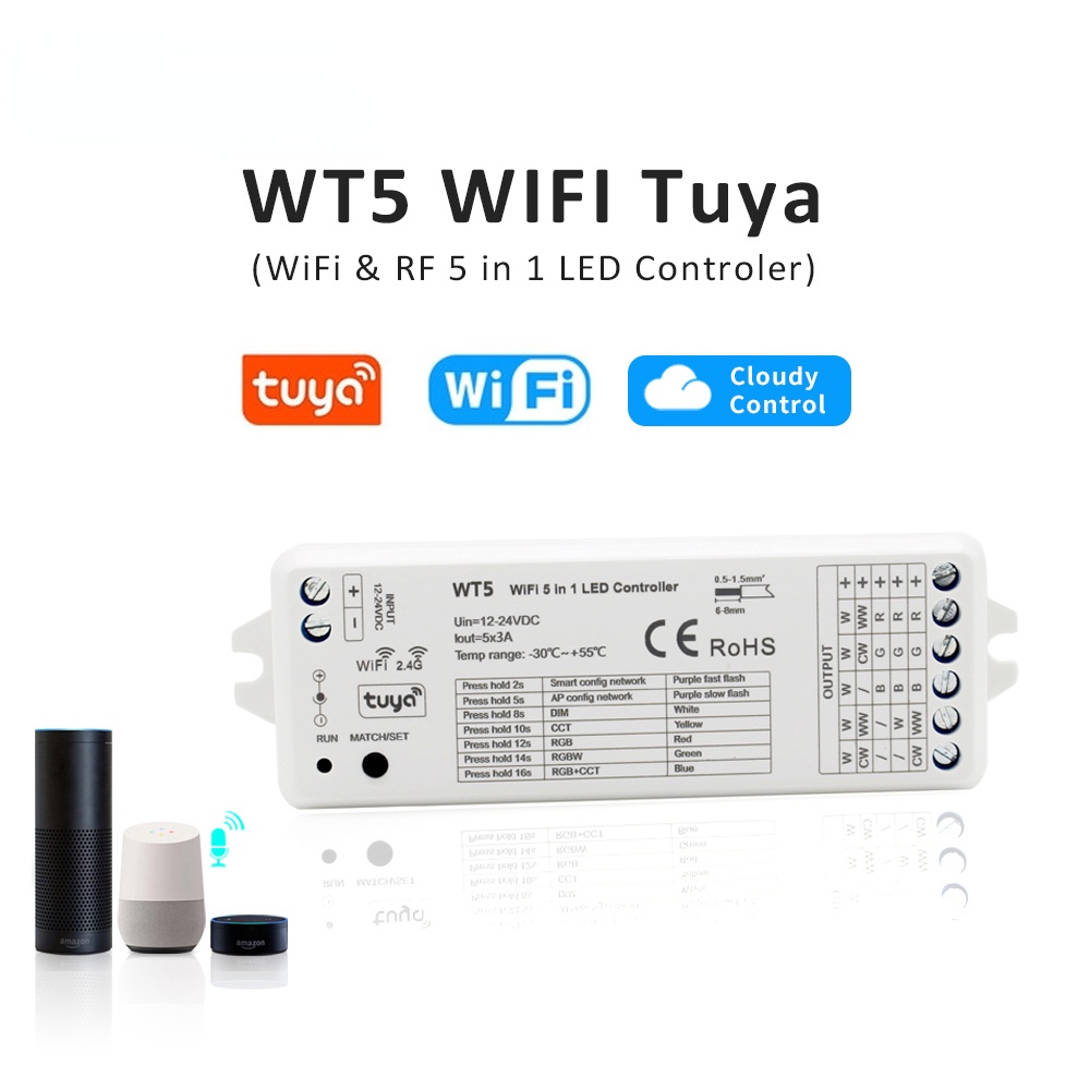 Tuya RGBCCT Controlador LED 12V 24V DC 2.4G RF Control Remoto Inalámbrico RGBWW RGB CCT WIFI ...