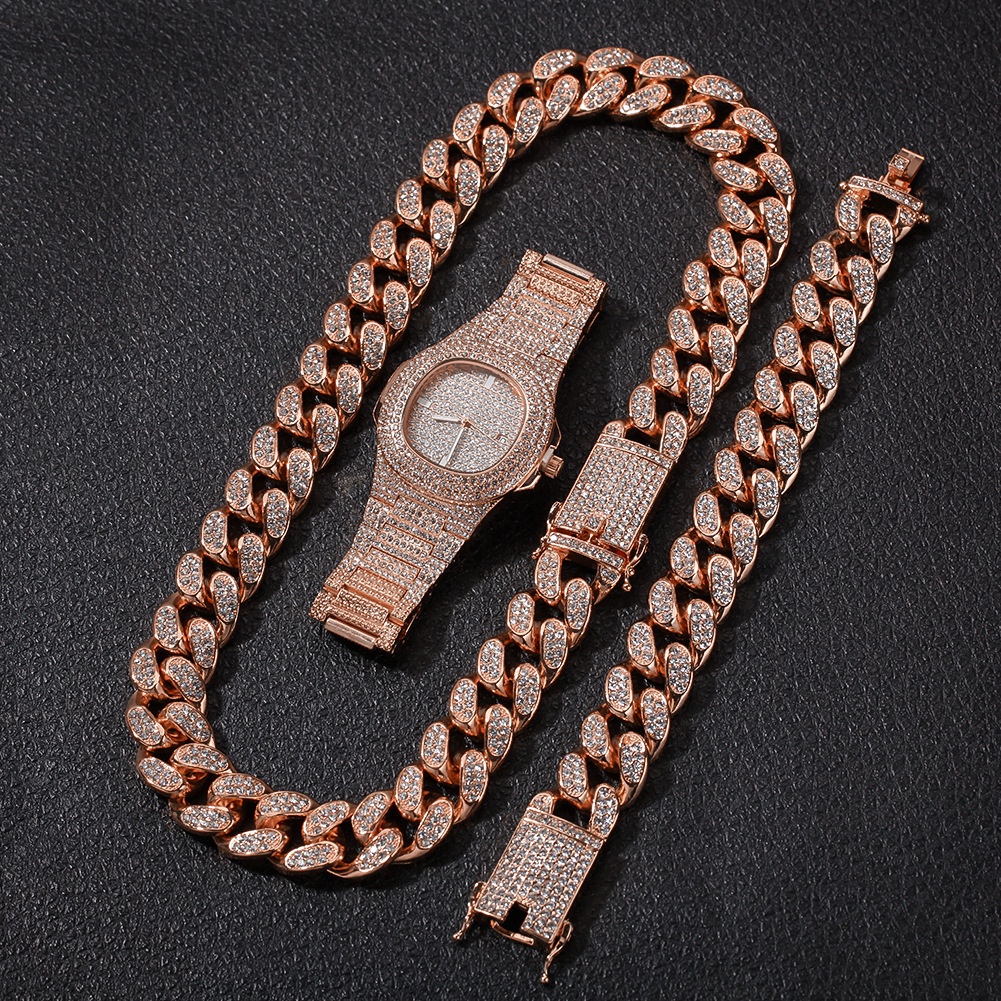 Collar Cubano Reloj De Hombres Hip Hop Joyería Pulsera De Plata Cadena ...