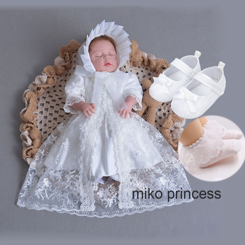 3 Piezas Conjunto De Vestido Bautismal Para Bebé Niña De Blanco Para ...