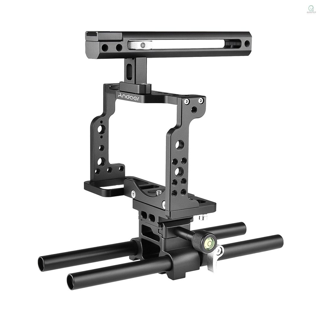 Andoer C15 Camera Cage + Top Handle + 15mm Rod Baseplate Kit Aluminum ...