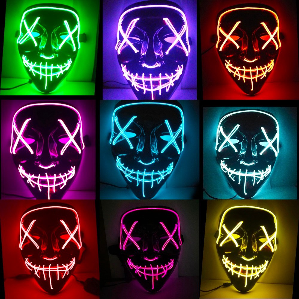 Máscara De Neón Led Para Halloween Carnaval Cosplay Hilo Doble | Shopee ...