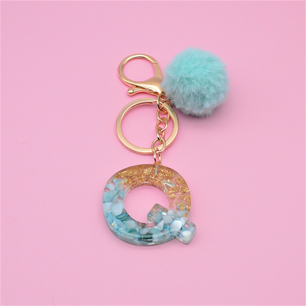Charms Lindo Llavero Verde Pompón Bola De Piel De 26 Letras De Resina ...