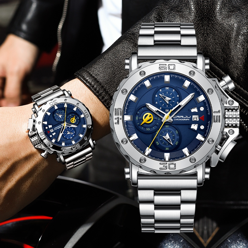 CRRJU Men Watch Fashion Large Dial Stainless Steel Waterproof Chronograph Date Display 2294 Shopee Colombia