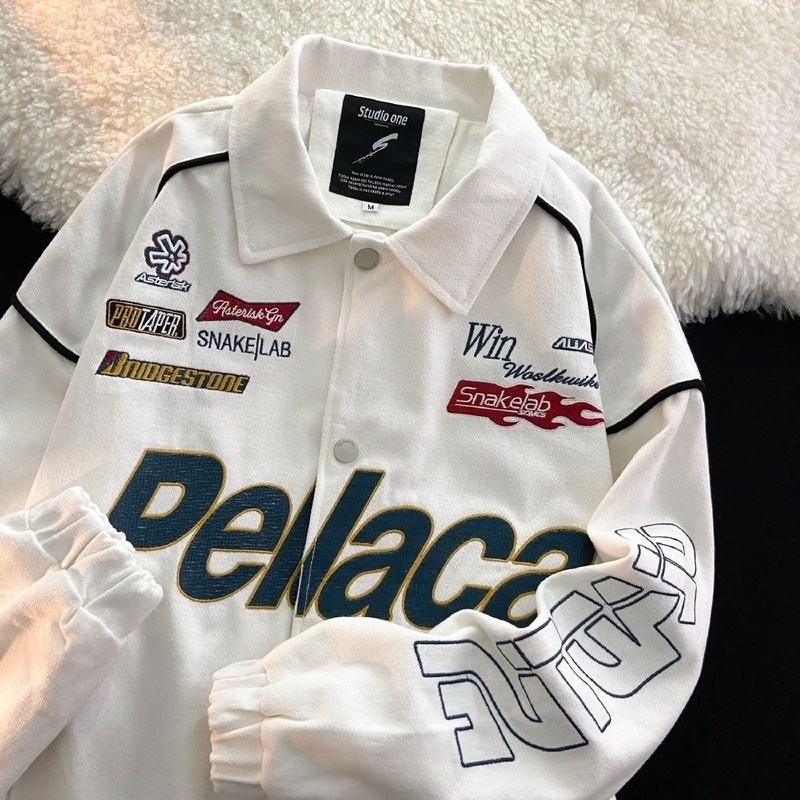 Chaqueta De Moto Hiphop Letra Bordado Hombres Y2k Vintage Solapa ...