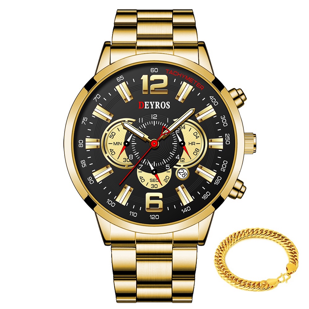 [Reloj + Pulsera] Relojes Dorados Para Hombres Tres Ojos Y Agujas ...
