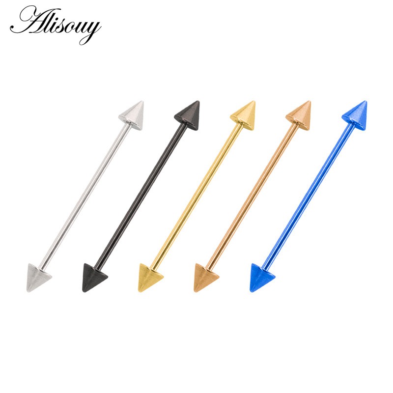 Alisouy 1PC 14G 1.6mm Largo Recto Industrial Barbell Anillos Spike ...