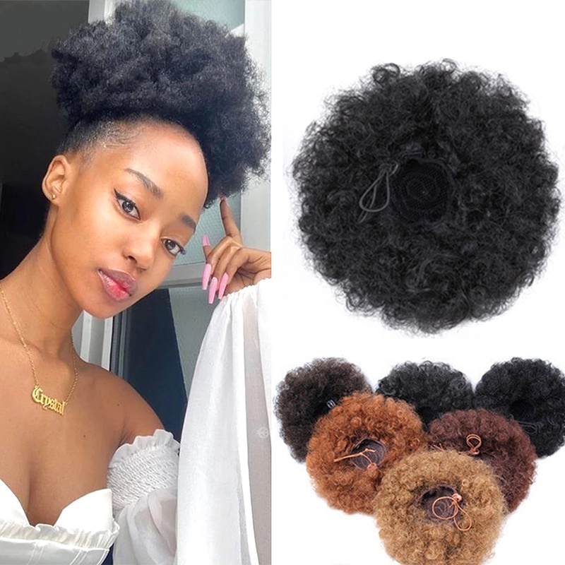 Afro Puff Kinky Rizado Scrunchies Chignon Drawstring Ponytail Natural ...