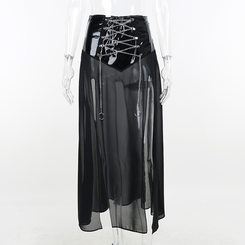 Vestido Estilo Oscuro Malla Con Cordones Transparente Sexy Ombligo ...