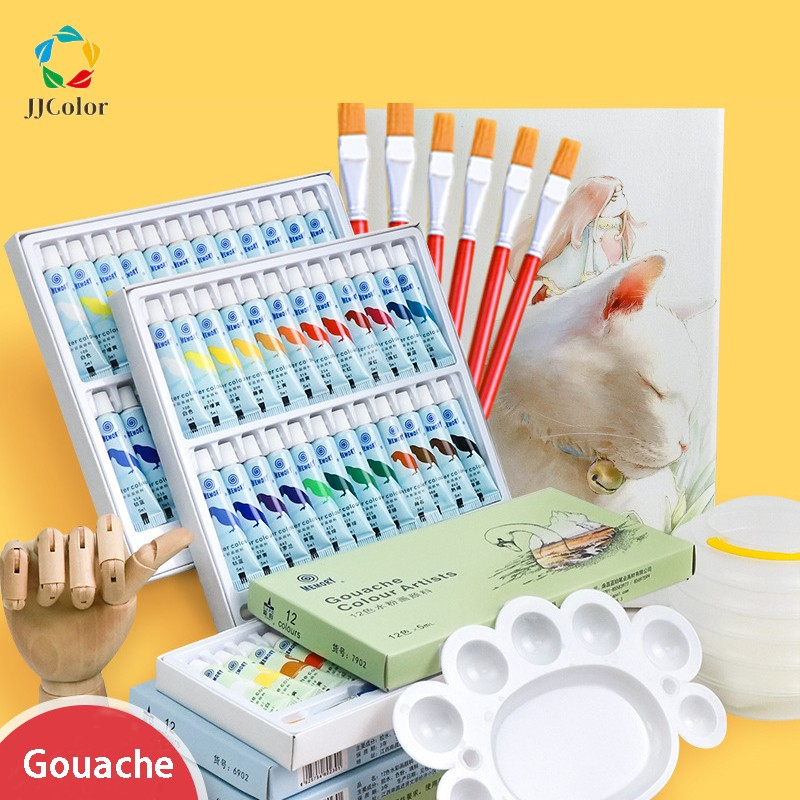 Kit De Pintura Gouache Con Cepillo 12/24 Colores Kit Dibujo Profesional ...
