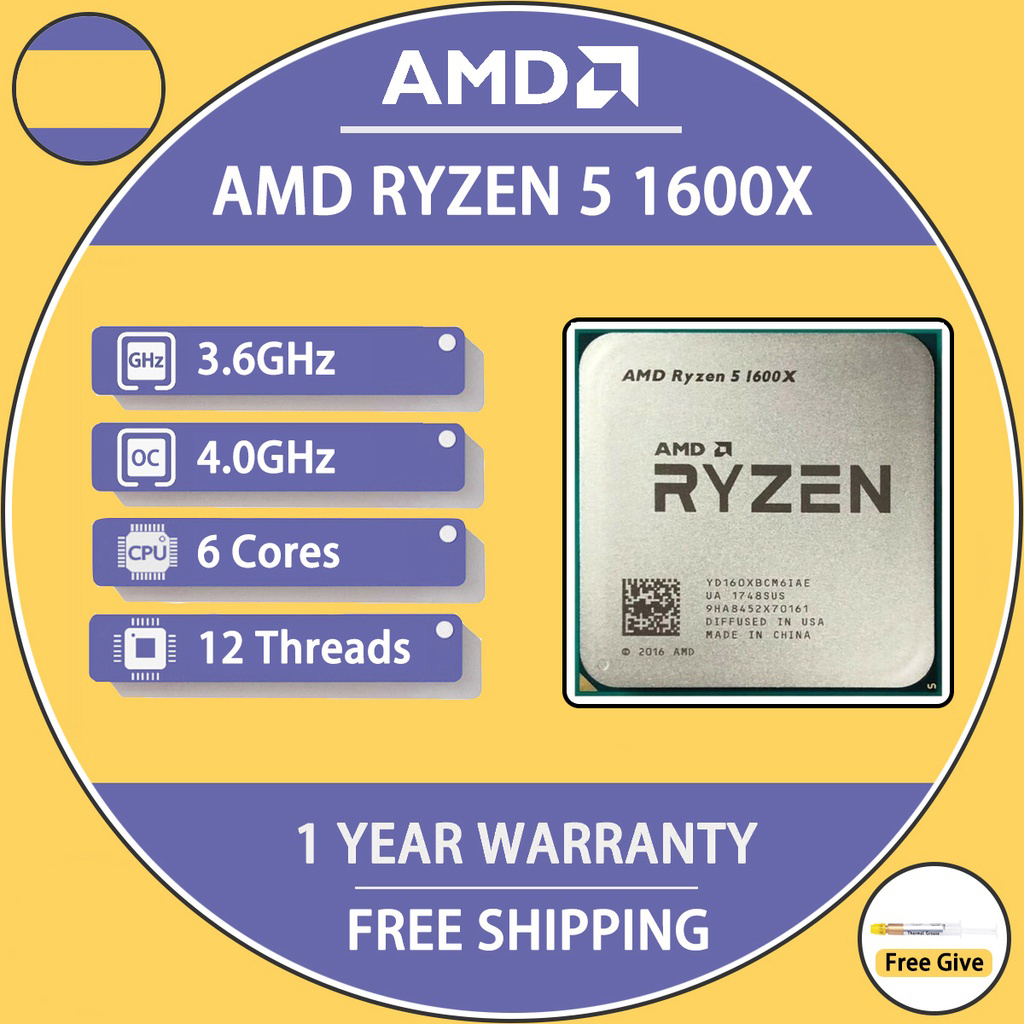 AMD Ryzem 5 1600X R5 1600X 6 Núcleos Socket AM4 3.6G cpu Procesador De ...