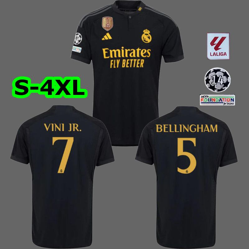 1 : 1 Tailandia Calidad 2023 2024 Real madrid Tercera Camiseta Negro BELLINGHAM VINI JR ...