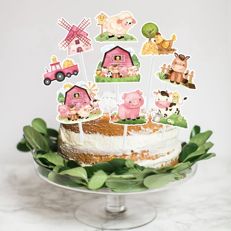 18pcs Tema De La Granja Cake Topper Vaca Decoraciones Fiesta De Dibujos ...