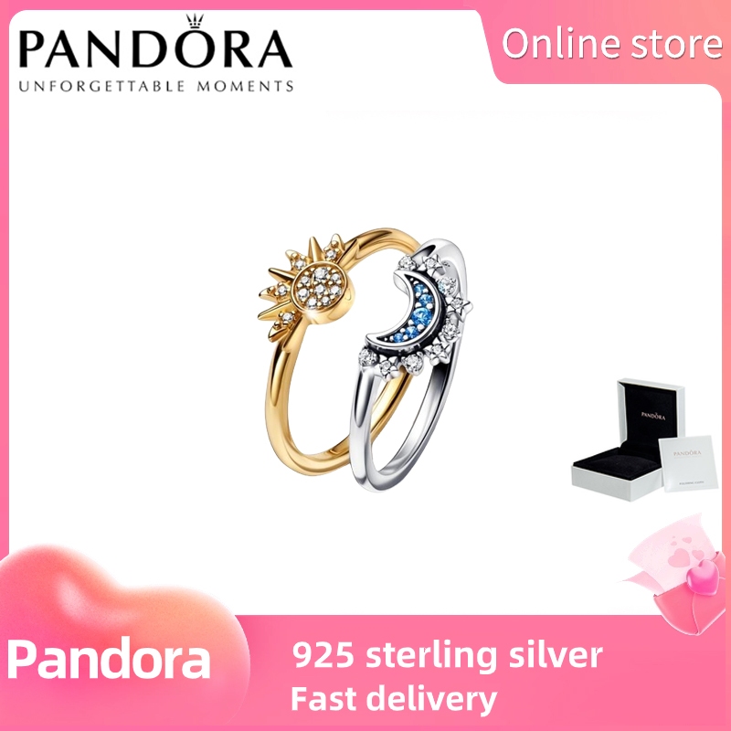 100 % Auténtico S925 Plata Esterlina PANDORA [NAMPS0438] Celestial Sol Y Luna Anillo Conjunto ...