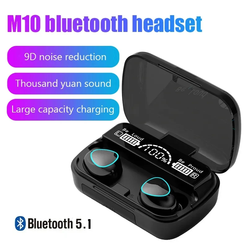 2024 TWS M10 Auriculares Inalámbricos Bluetooth 5.3 Con Micrófono 3200mAh Caja De Carga Pantalla ...