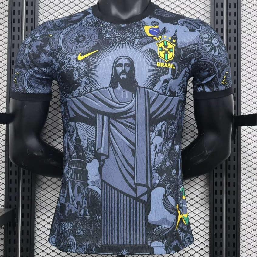 Camiseta De Fútbol 2024 Brasil Cristo Redentor Para Hombre Negra ...