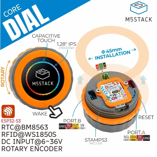 M5Stack Esfera Oficial M5Stack-ESP32-S3 Perilla Giratoria Inteligente Con Pantalla Táctil ...