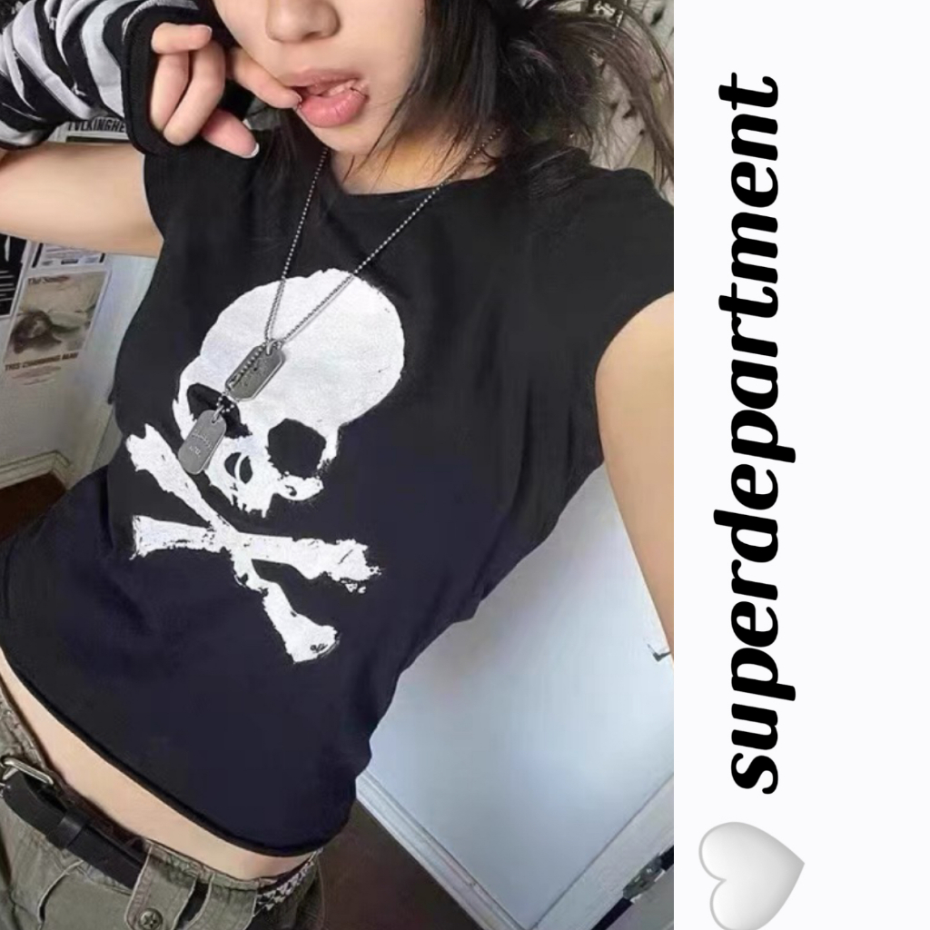 y2k Mujeres Moda Cuello Redondo Cráneo Impresión Tejer Fiesta Casual ...