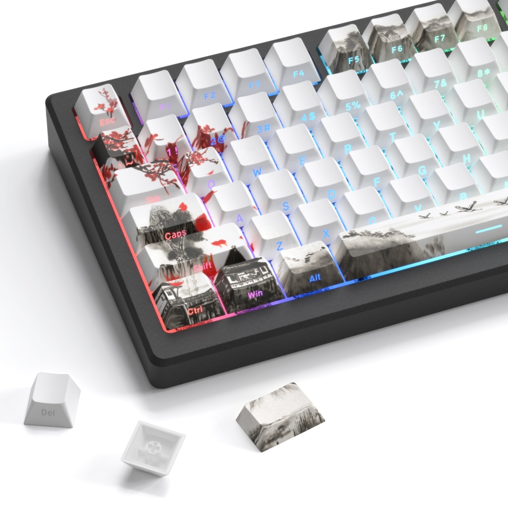 WOMIER 127 Teclas Brillo A Través De La Flor De Ciruela Keycap Perfil ...