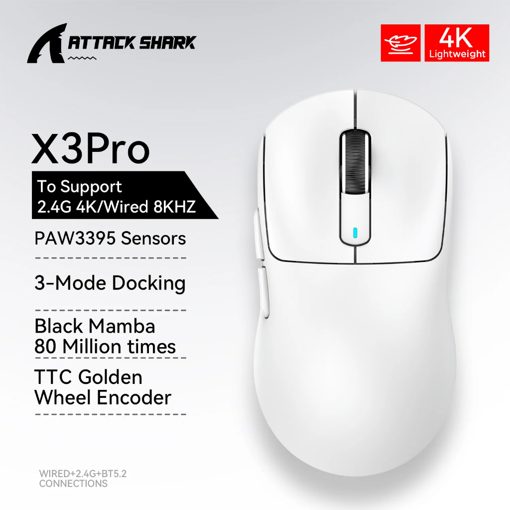 Tri Ratón Bluetooth Attack Shark X3 PRO , PixArt PAW3395,26000dpi ...