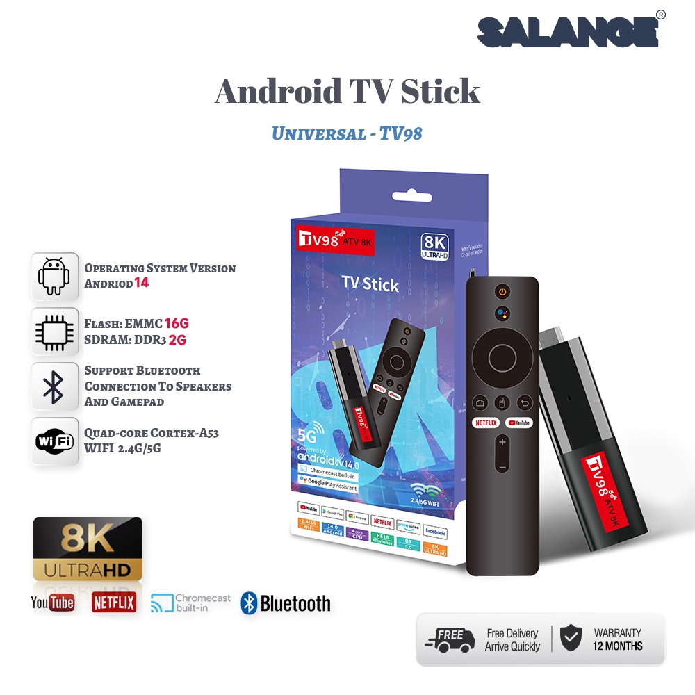 Salange P98 ATV Smart TV Stick Android 14 Soporte 8K Vídeo 4K Wifi 6 ...
