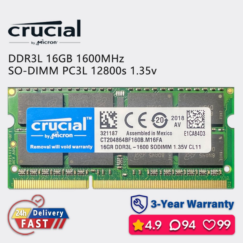 CRUCIAL ddr3l 16gb 1600mhz 1.35v Memoria ram Portátil sodimm pc3l 12800s 1.35v | Shopee Colombia