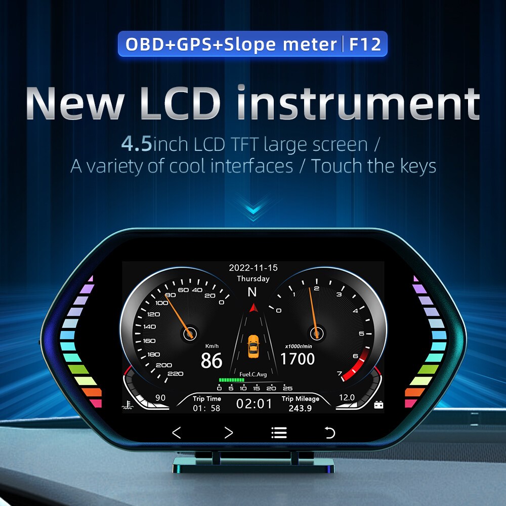 Universal OBD + GPS 4.5Inch Smart Gauge HUD F12 Versión De Actualización Instrumento Digital ...