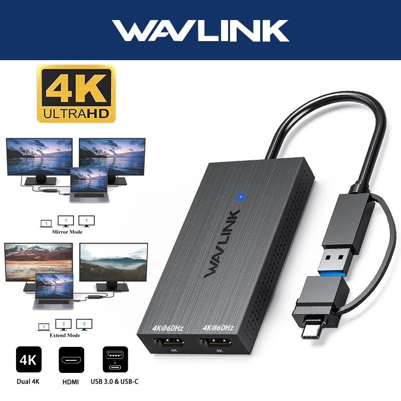 WAVLINK DisplayLink Adaptador HDMI Dual 4K @ 60Hz 1 Entrada 2 Salida Para Macbook M1/M2/M3 ...