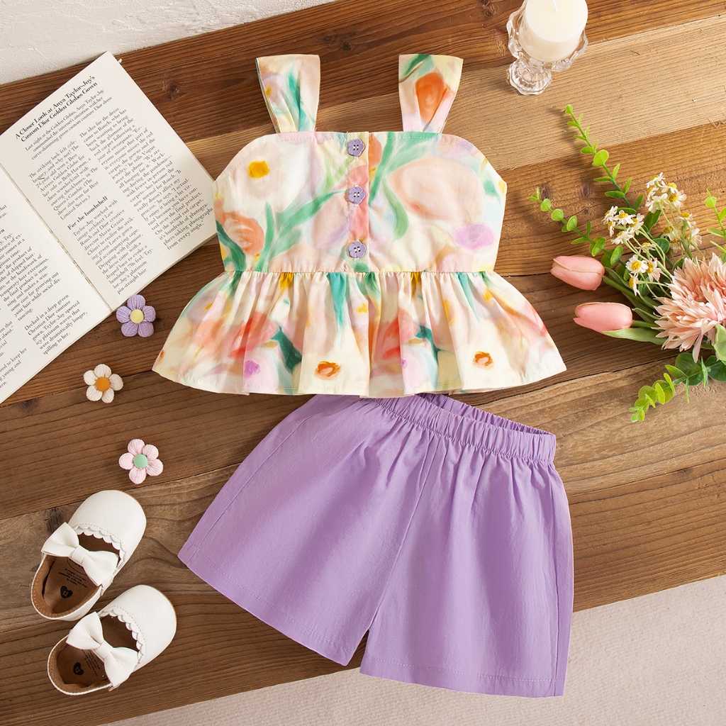 Verano Nuevo Dulce Y Lindo Conjunto De Dos Piezas De Bebé Niña Púrpura ...