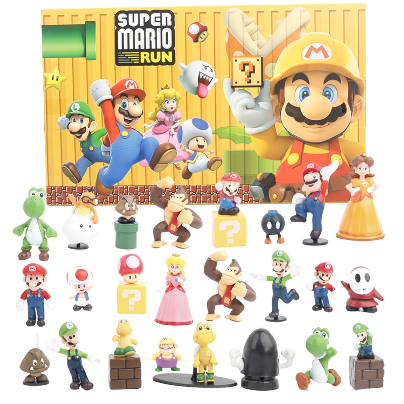 24Pcs/Set 3-8cm Juego Super Mario Bros En Caja Luigi Yoshi Melocotón ...