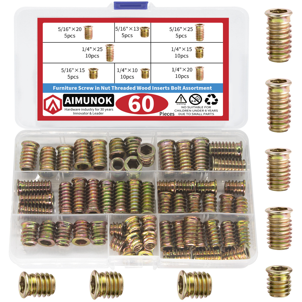 60 Piezas Tornillo Para Muebles Tuerca Roscada Insertos De Madera Roscados Perno Sujetador ...