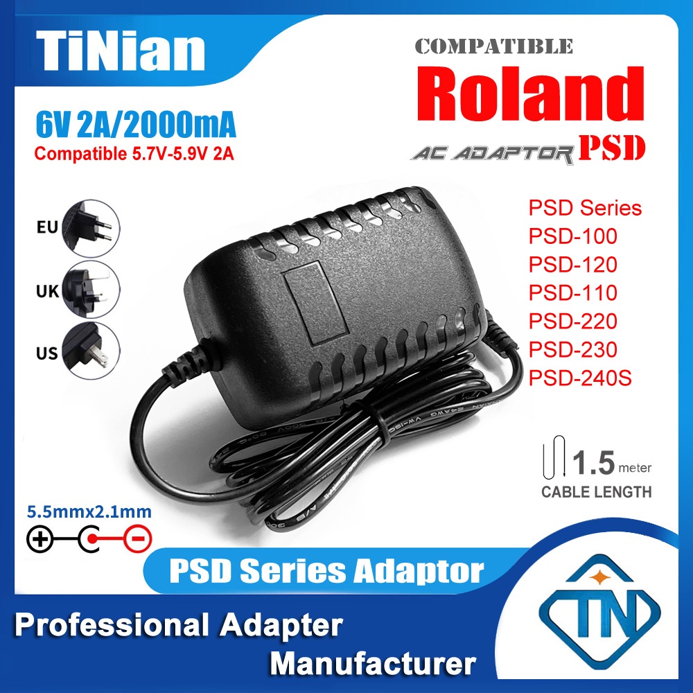 6V 2A Compatible 5.7-5.9V AC/DC Adaptador PSD-120-230 220 Para Roland BOSS TR-8 8S Rhythm ...