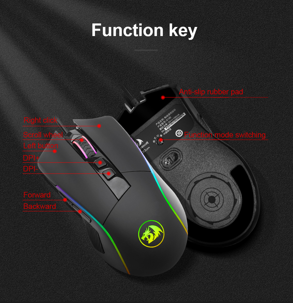 REDRAGON Lonewolf G105 RGB Ratón Para Juegos Con Cable USB 8000 DPI 8 ...