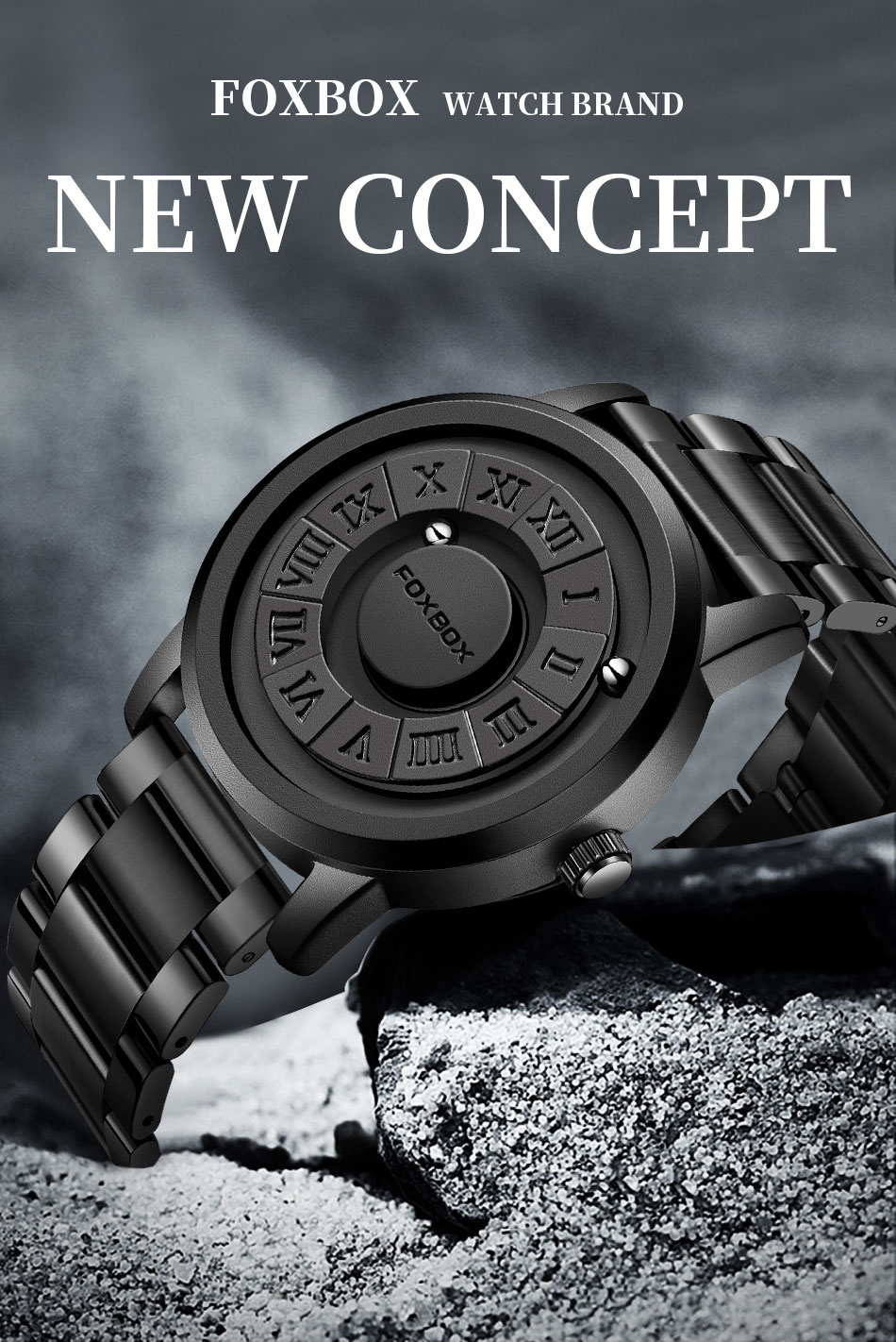 LIGE x FOXBOX Reloj Impermeable Hombres Banda De Acero Inoxidable Perlas De Desplazamiento ...