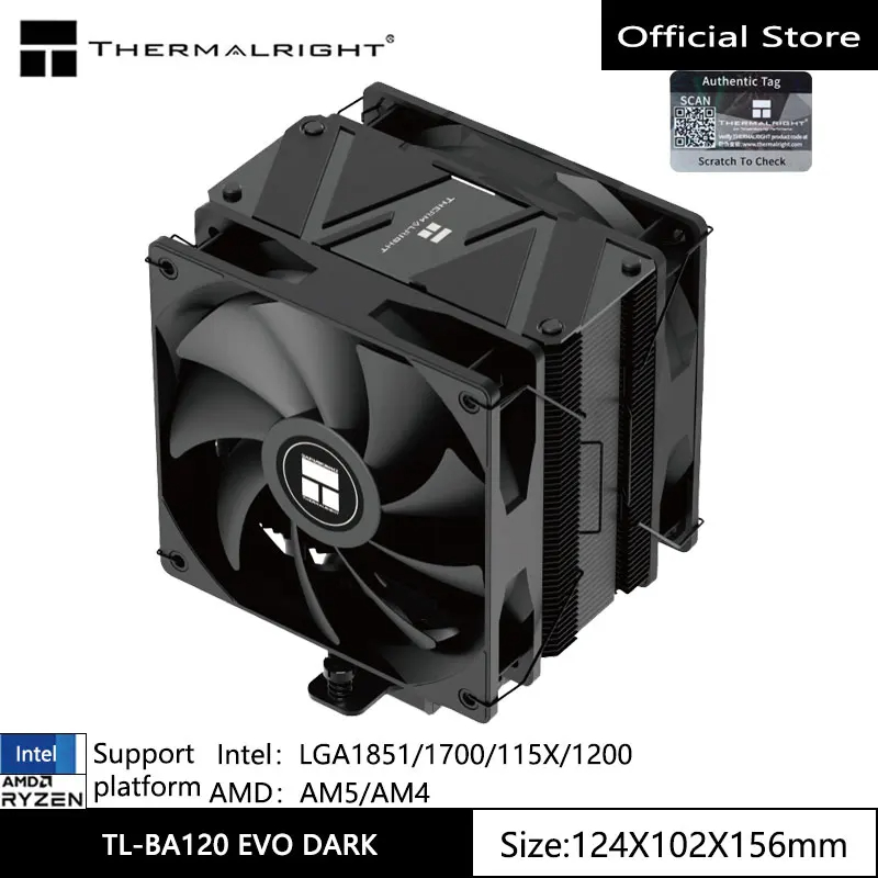Thermalright BA120 EVO Enfriador De Aire Oscuro Para CPU 6 Tubos De Calor Radiador TL-C12C PWM ...