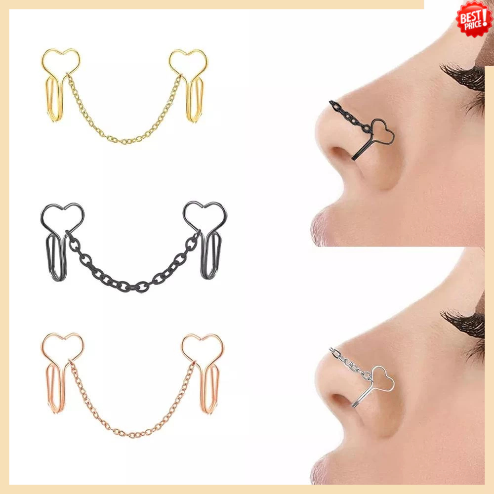 1PCS Fake Piercing Nariz Puño Cadena De Acero Inoxidable Corazón Falso ...