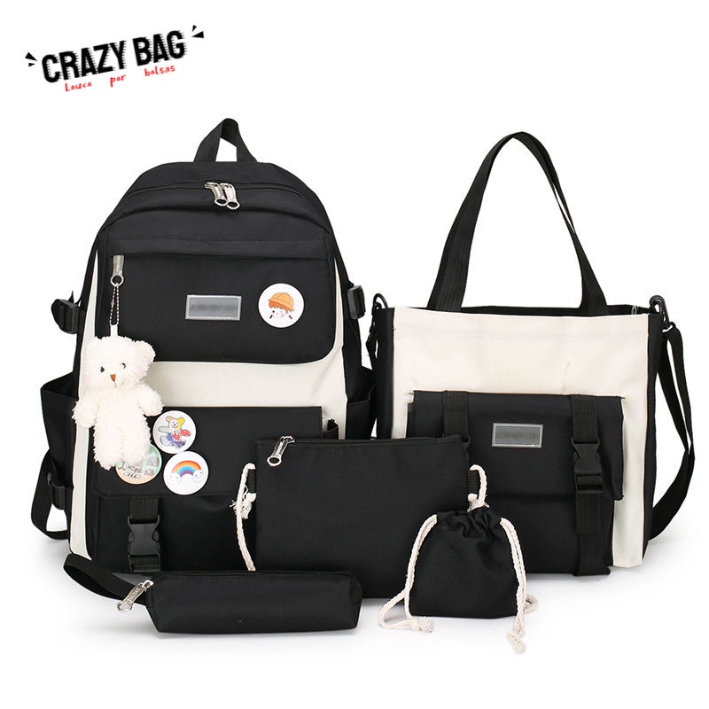 Crazy Bag Five-piece color matching schoolbag 2022 new girls' backpacks ...